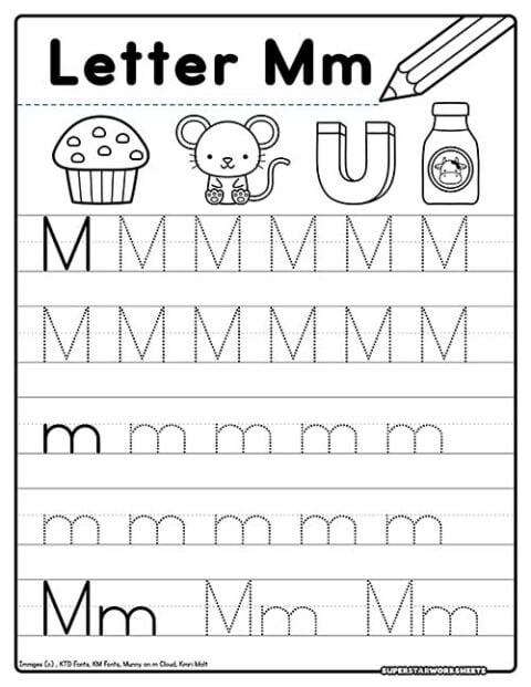 Letter M Tracing Worksheets - Superstar Worksheets