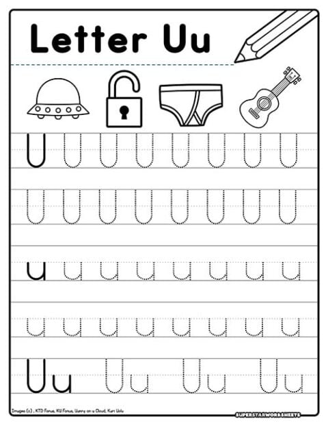 Letter U Tracing Worksheets - Superstar Worksheets