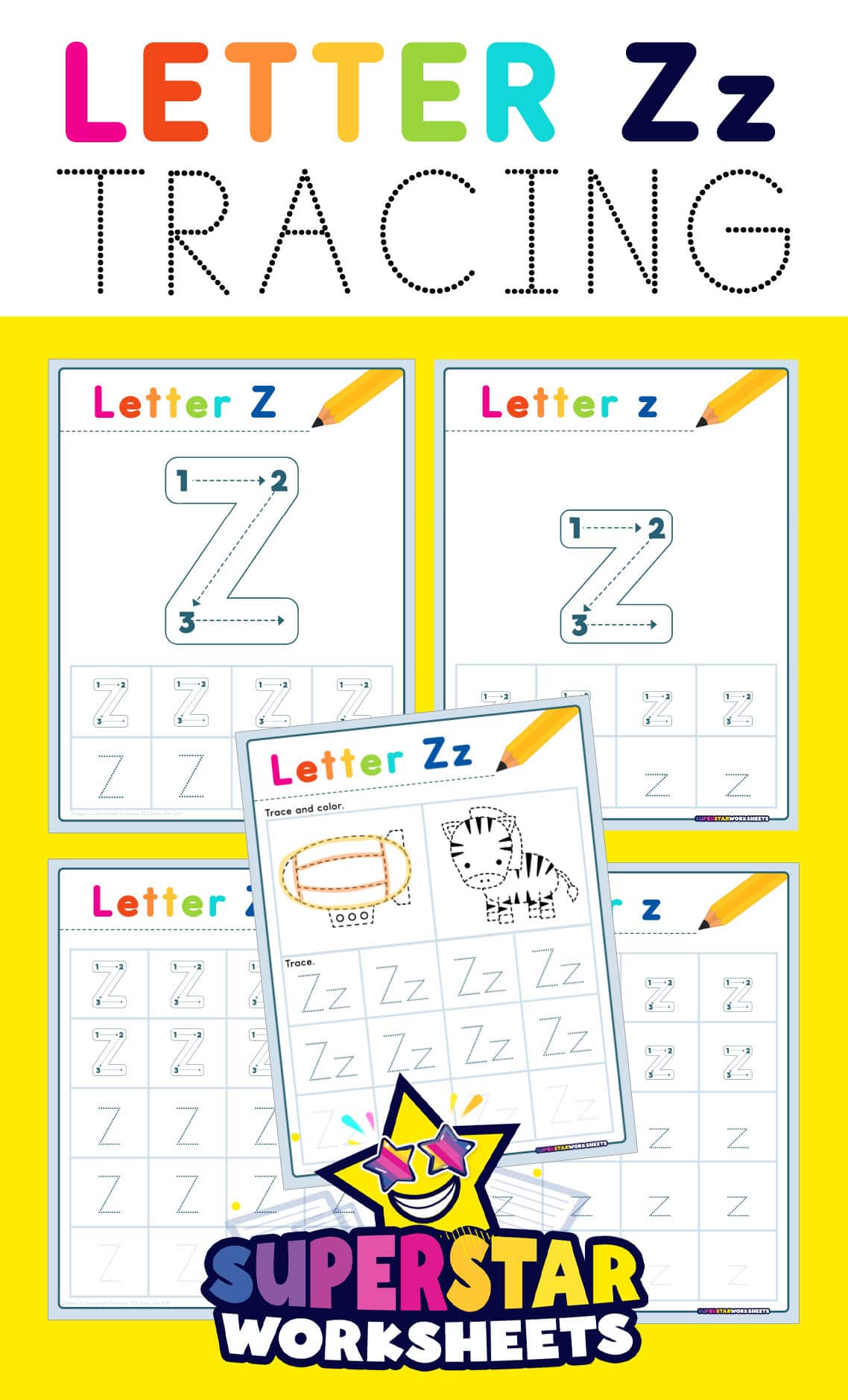 Letter Z Tracing Worksheets - Superstar Worksheets