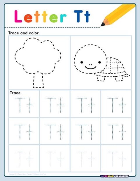 Letter T Tracing Worksheets - Superstar Worksheets