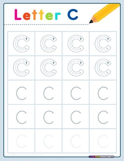 Letter C Tracing Worksheets - Superstar Worksheets