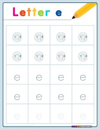Letter E Tracing Worksheets - Superstar Worksheets