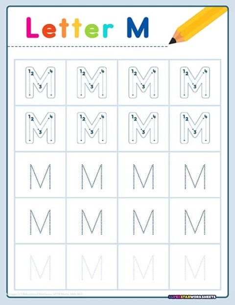 Letter M Tracing Worksheets - Superstar Worksheets