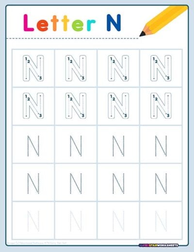 Letter N Tracing Worksheets - Superstar Worksheets