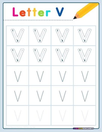 Letter V Tracing Worksheets - Superstar Worksheets