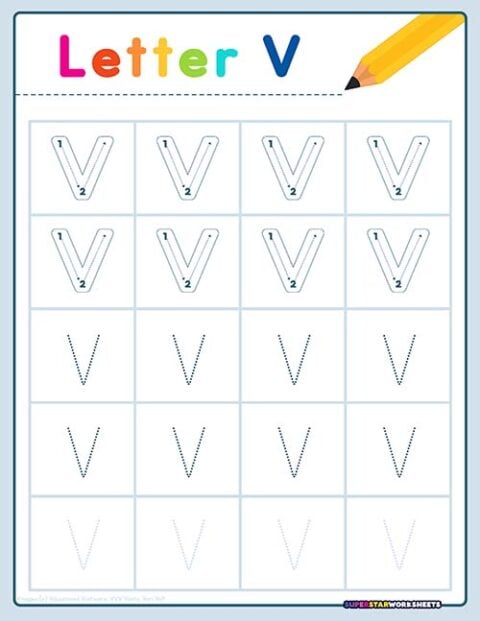 Letter V Tracing Worksheets - Superstar Worksheets