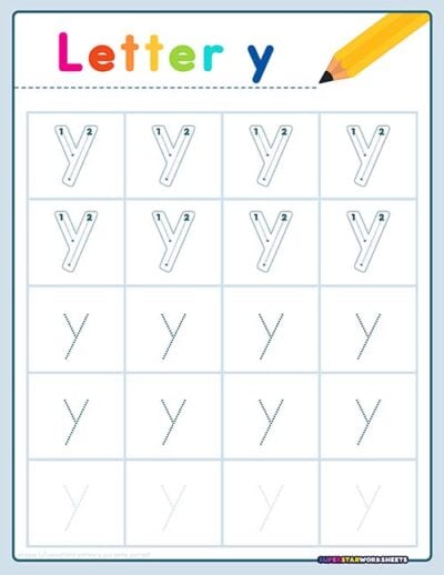 Letter Y Tracing Worksheets - Superstar Worksheets