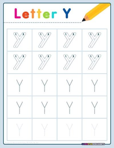 Letter Y Tracing Worksheets - Superstar Worksheets