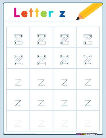 Letter Z Tracing Worksheets - Superstar Worksheets