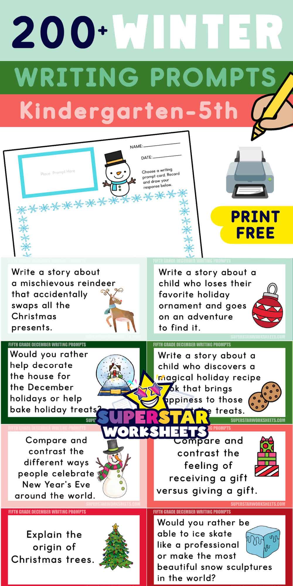 Winter Writing Prompts - Superstar Worksheets