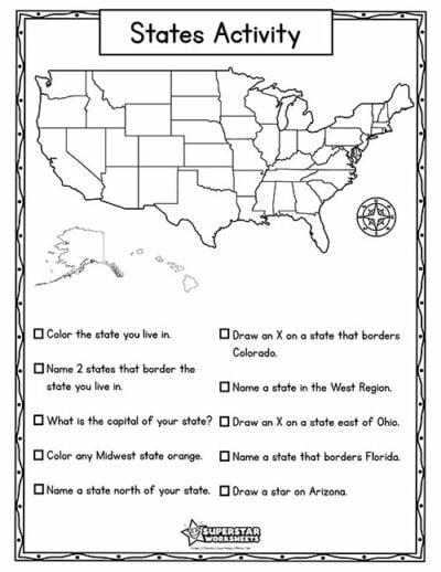 USA Map Worksheets (Free Printables) - Superstar Worksheets