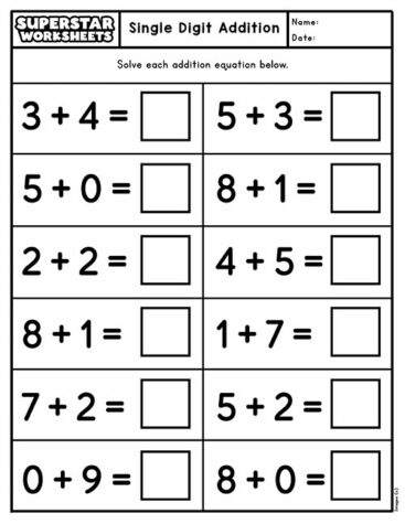 Single Digit Addition Worksheets - Superstar Worksheets