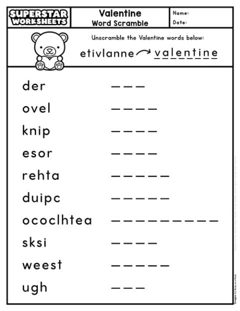 Valentine's Day Worksheets - Superstar Worksheets
