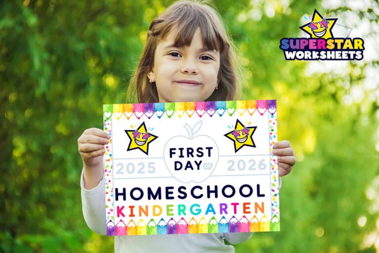 First Day of Kindergarten Sign (Free Printables) - Superstar Worksheets