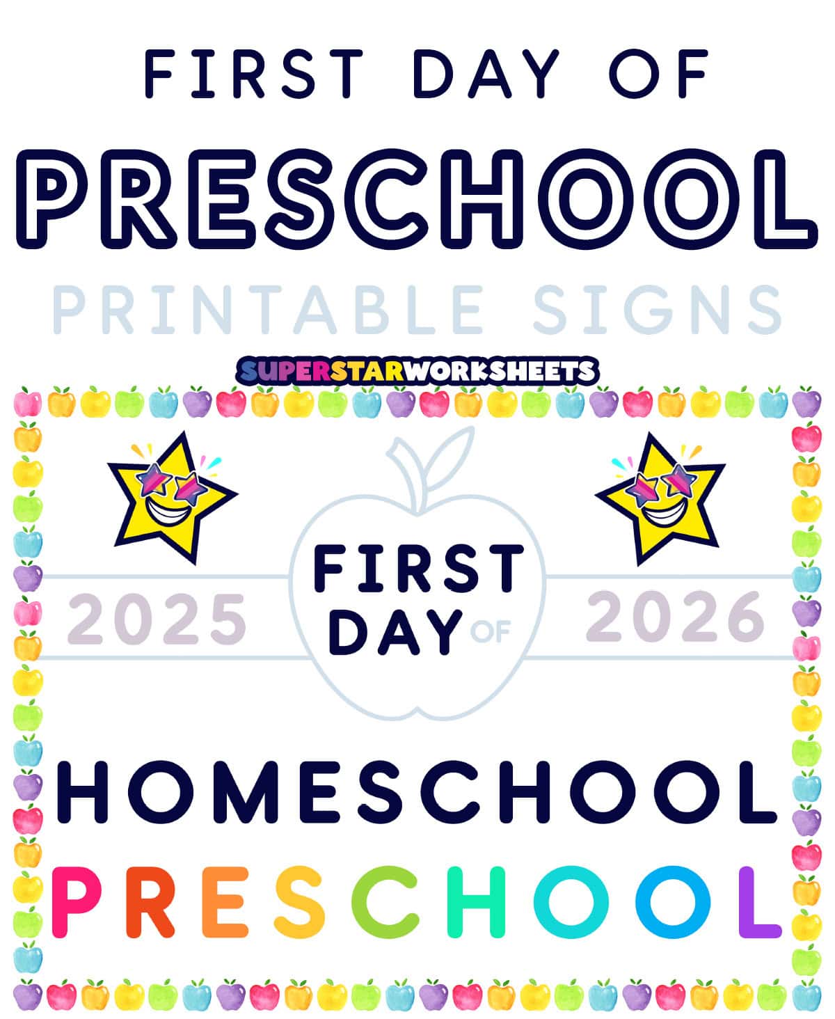 First Day of Preschool Signs - Superstar Worksheets