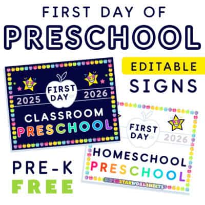 First Day of Preschool Signs - Superstar Worksheets