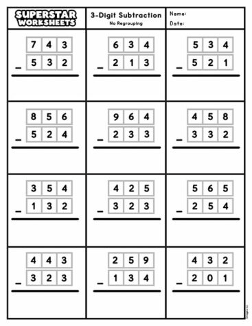 3 Digit Subtraction Worksheets - Superstar Worksheets
