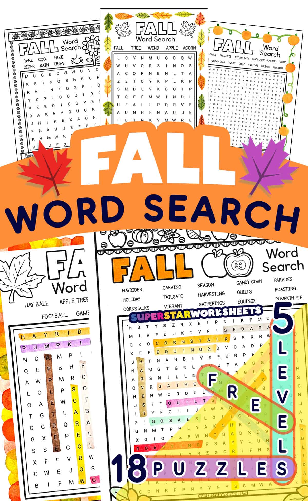 Fall Word Search Puzzles - Superstar Worksheets