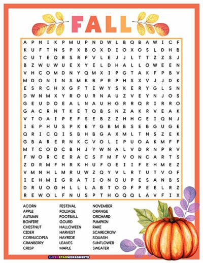 Fall Word Search Puzzles - Superstar Worksheets