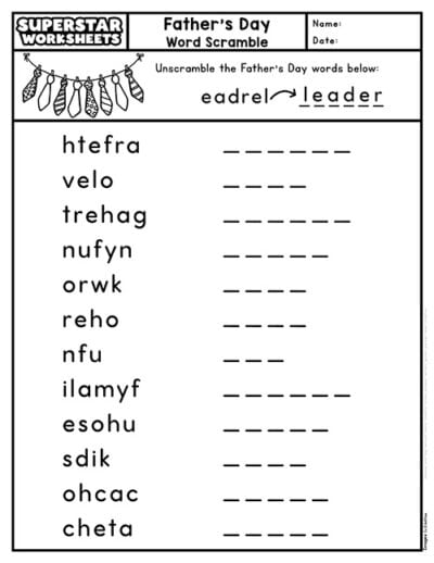 Father's Day Worksheets - Superstar Worksheets