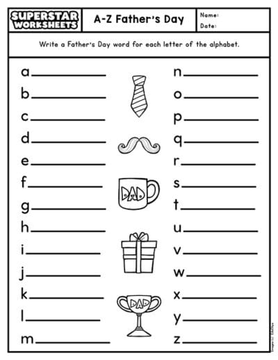 Father's Day Worksheets - Superstar Worksheets
