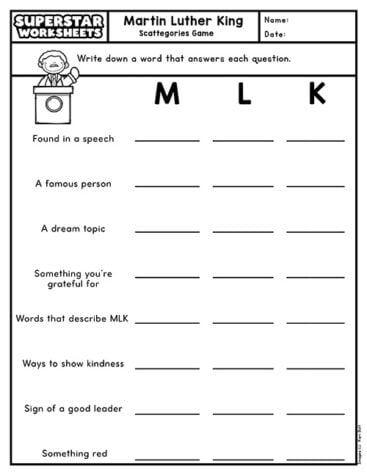 Martin Luther King Jr Worksheets (Free Printables) - Superstar Worksheets