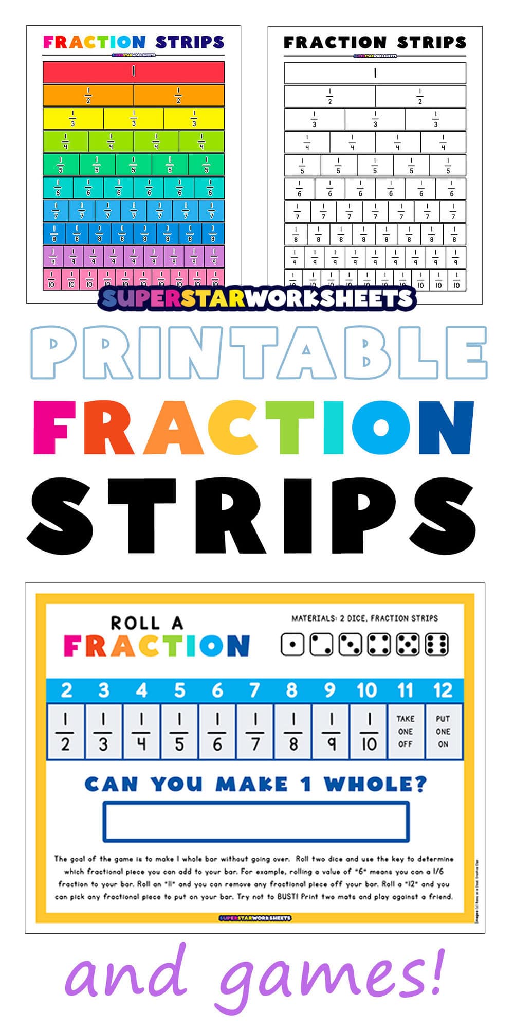 Fraction Strips - Superstar Worksheets