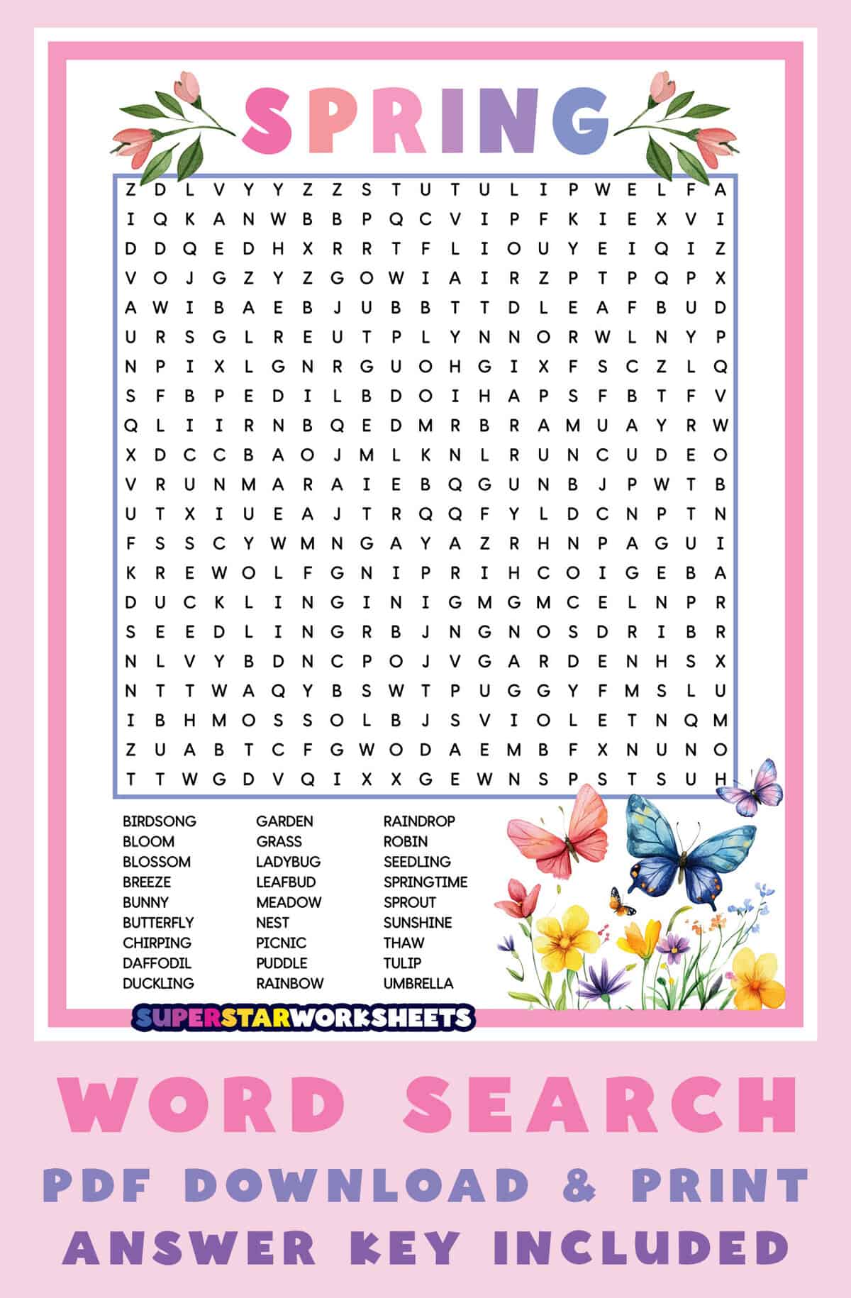 Spring Word Search Puzzles - Superstar Worksheets