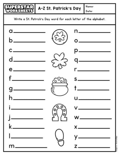 St Patrick's Day Worksheets (Free Printables) - Superstar Worksheets
