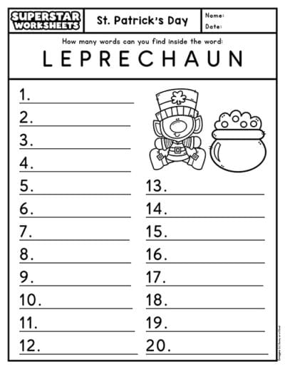 St Patrick's Day Worksheets - Superstar Worksheets