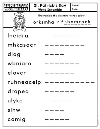 St Patrick's Day Worksheets - Superstar Worksheets