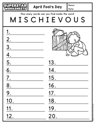 April Fool's Day Worksheets - Superstar Worksheets