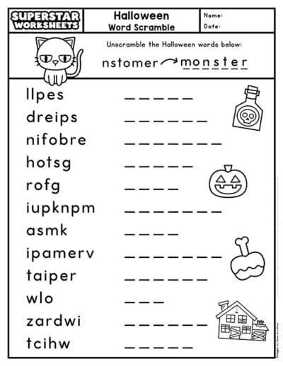 Halloween Worksheets (Free Printables) - Superstar Worksheets