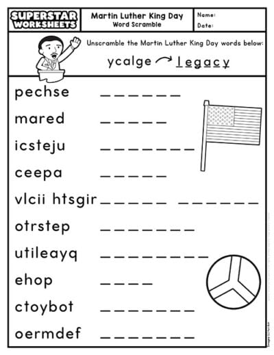 Martin Luther King Jr Worksheets (Free Printables) - Superstar Worksheets