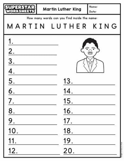 Martin Luther King Jr Worksheets - Superstar Worksheets