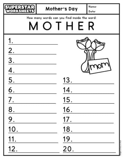 Mother's Day Worksheets (Free Printables) - Superstar Worksheets