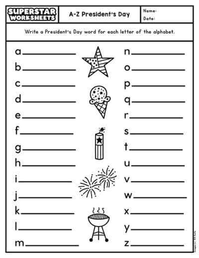 Presidents Day Worksheets (Free Printables) - Superstar Worksheets