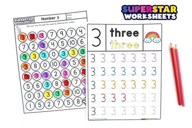 Number 3 Worksheets - Superstar Worksheets