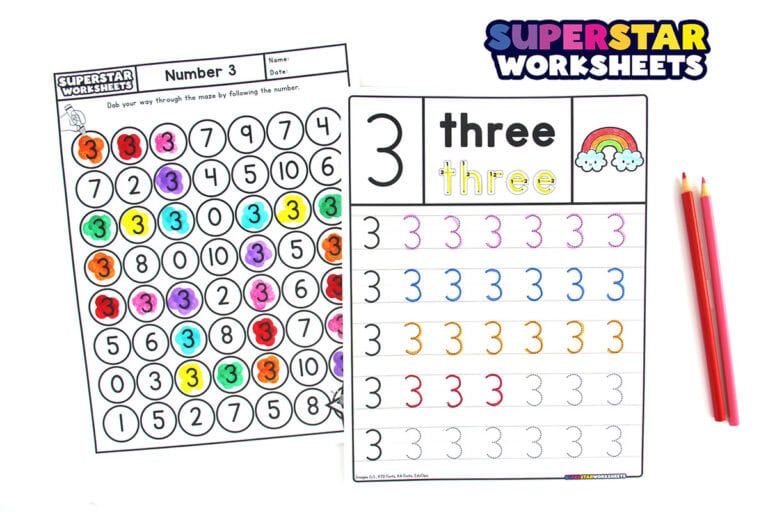 Number 3 Worksheets - Superstar Worksheets