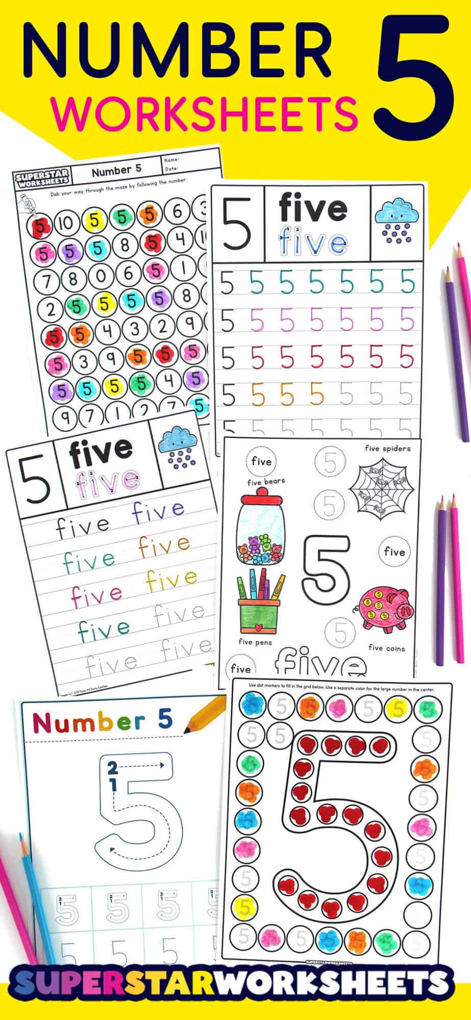 Number 5 Worksheets - Superstar Worksheets