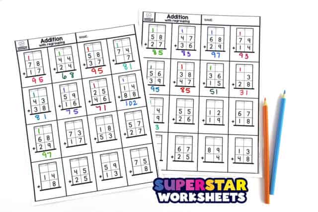 Addition with Regrouping Worksheets - Superstar Worksheets