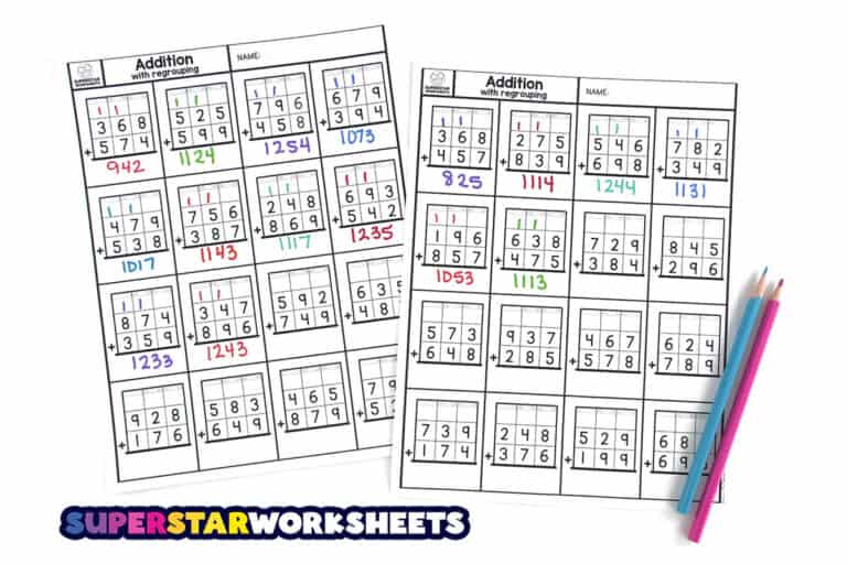 Addition with Regrouping Worksheets - Superstar Worksheets