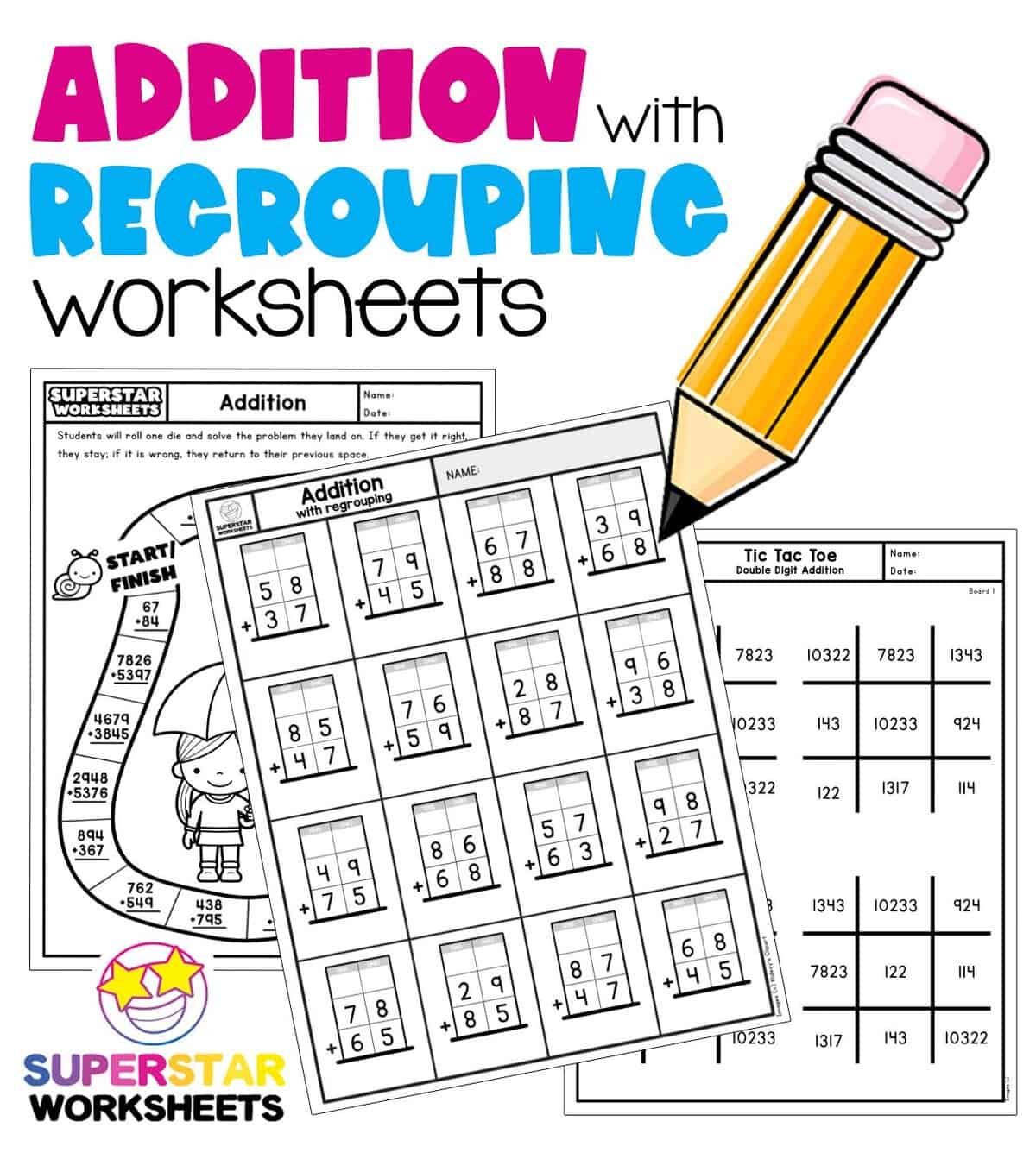 Addition with Regrouping Worksheets - Superstar Worksheets