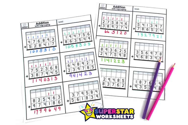 Addition with Regrouping Worksheets - Superstar Worksheets