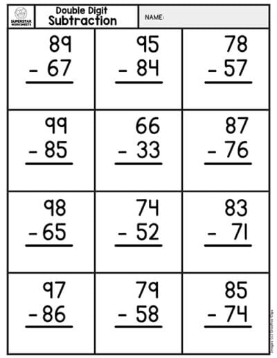 Double Digit Subtraction - Superstar Worksheets