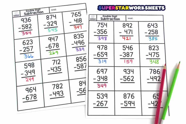 Double Digit Subtraction - Superstar Worksheets