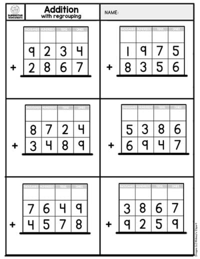 Addition with Regrouping Worksheets - Superstar Worksheets