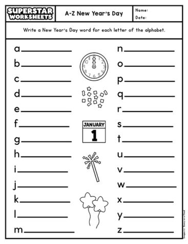 New Year's Day Worksheets (Free Printables) - Superstar Worksheets