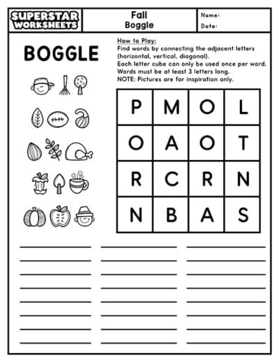 Fall Worksheets - Superstar Worksheets