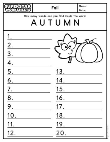 Fall Worksheets - Superstar Worksheets